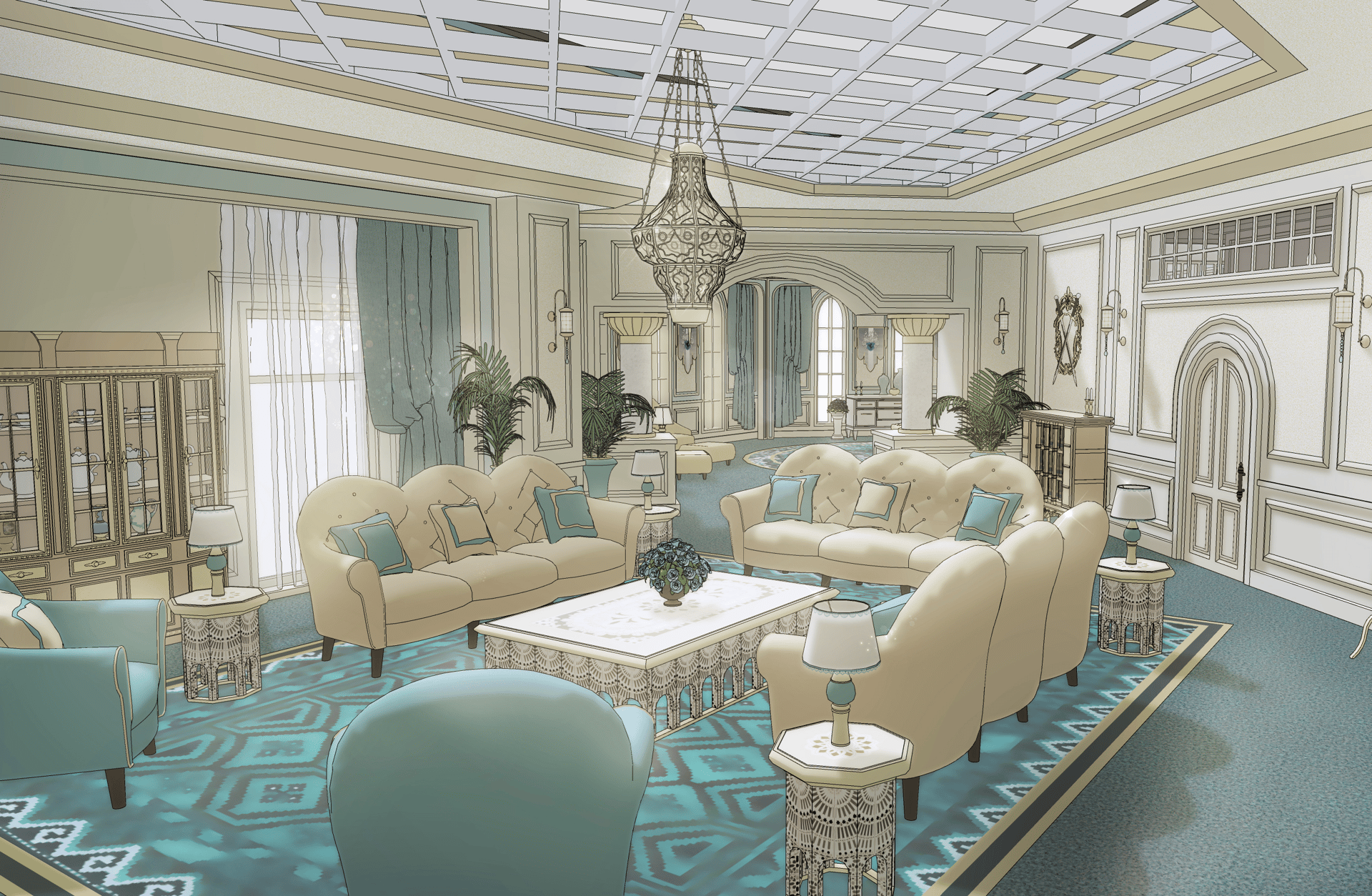 Fantasy bedroom and drawing room.