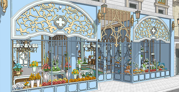 European Flower Shop And Streets