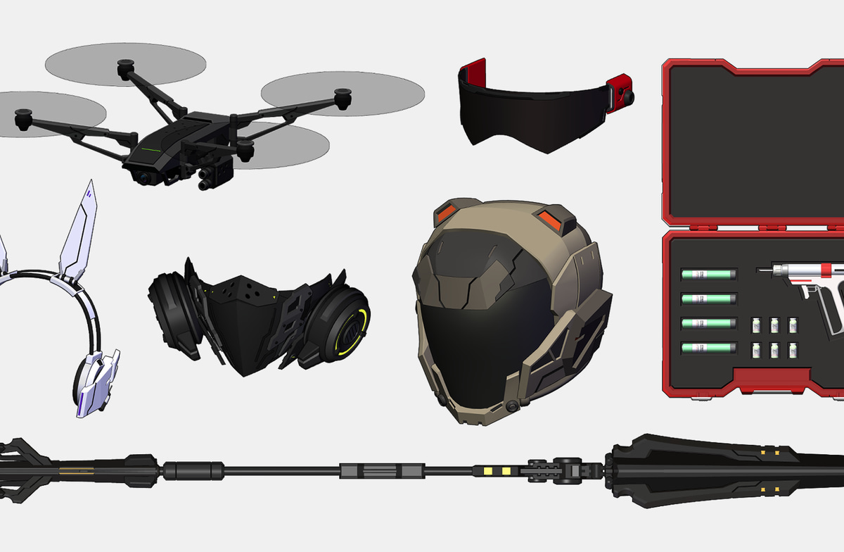 [CLIP 3D] SF weapons and props C - drones, helmets, headsets, first aid ...