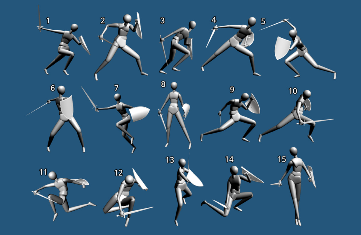 Clip Studio Fantasy Action Pose - 09 Sword & Shield