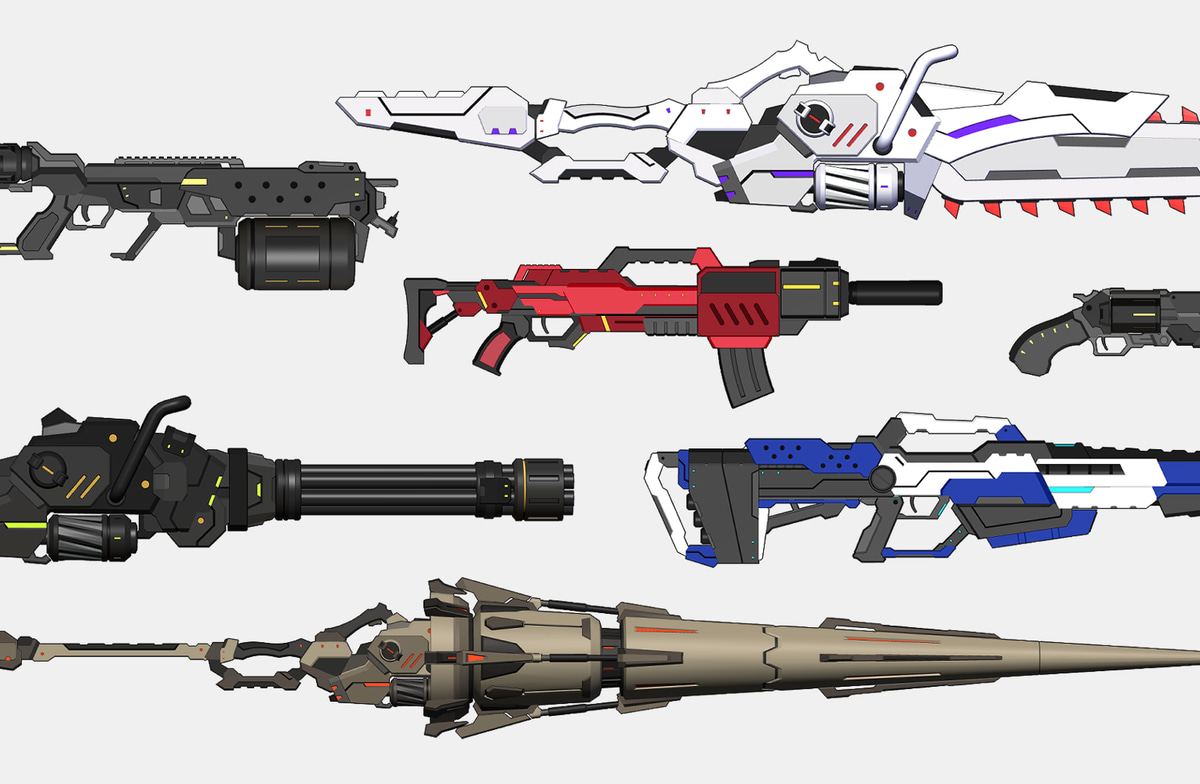 [CLIP 3D] SF 무기 및 소품 B - 개틀링건, 전기톱, 캐논, 화염방사기 외