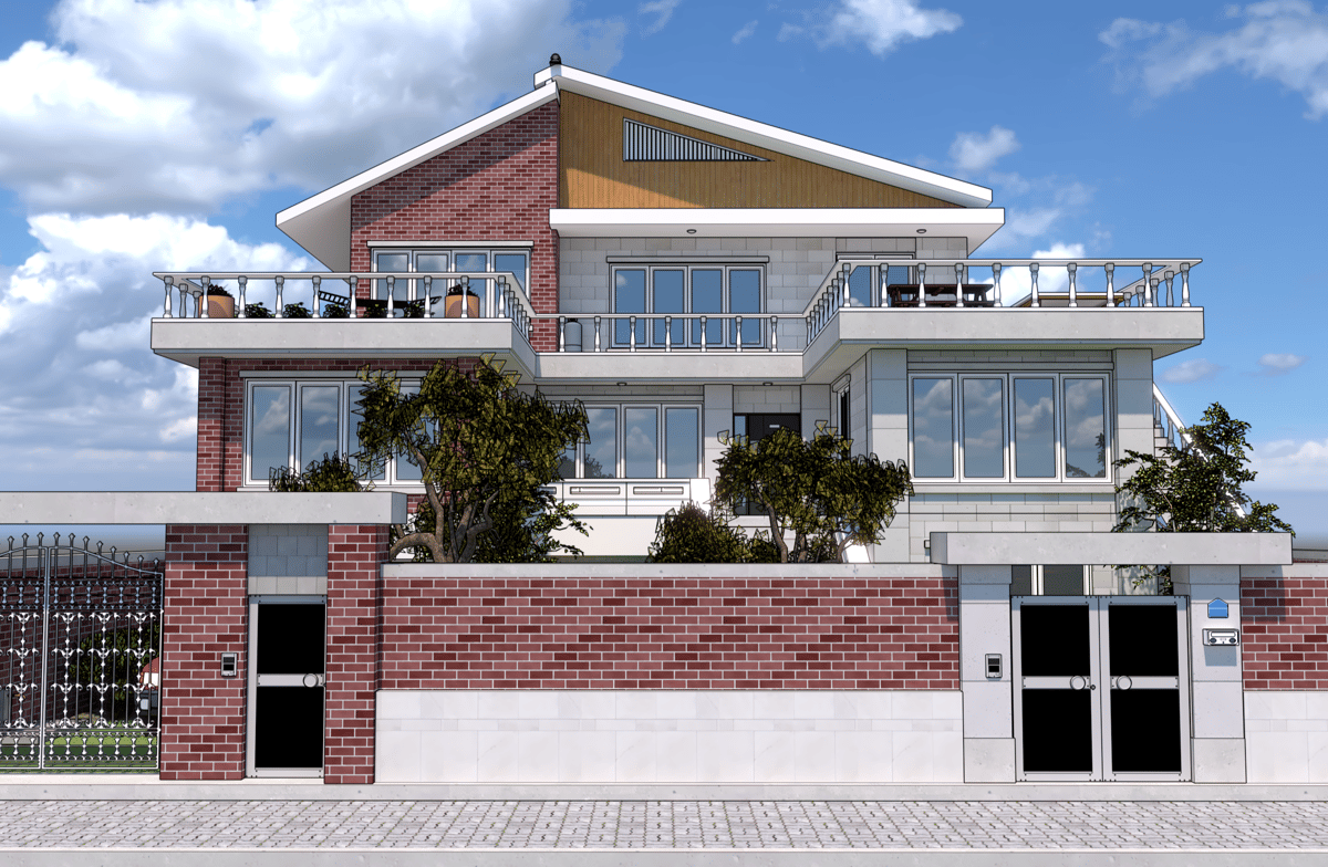 Bright Red Brick House Exterior